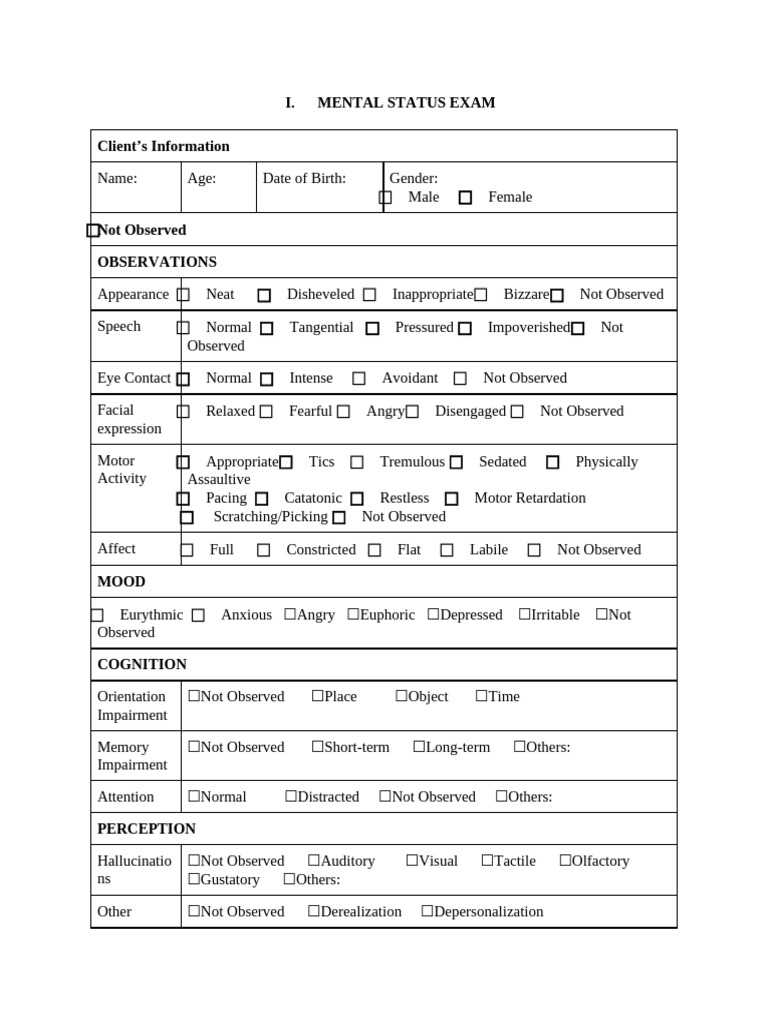 MENTAL STATUS EXAM | PDF | Neuroscience | Clinical Medicine