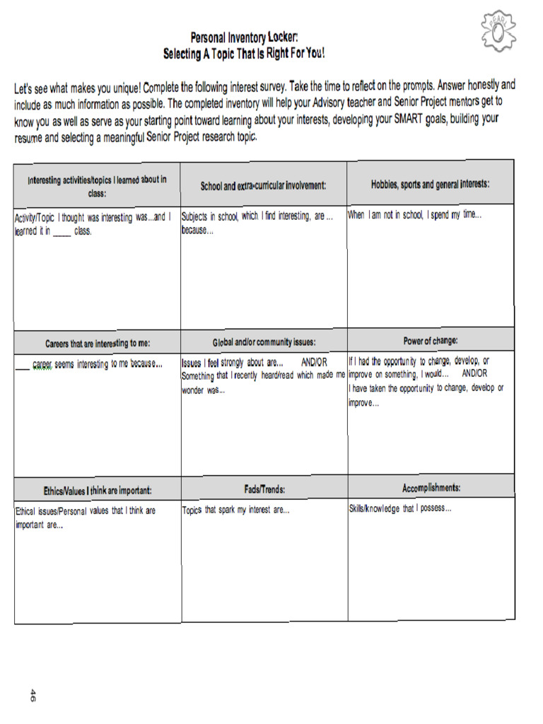 Personal Inventory Worksheet | PDF