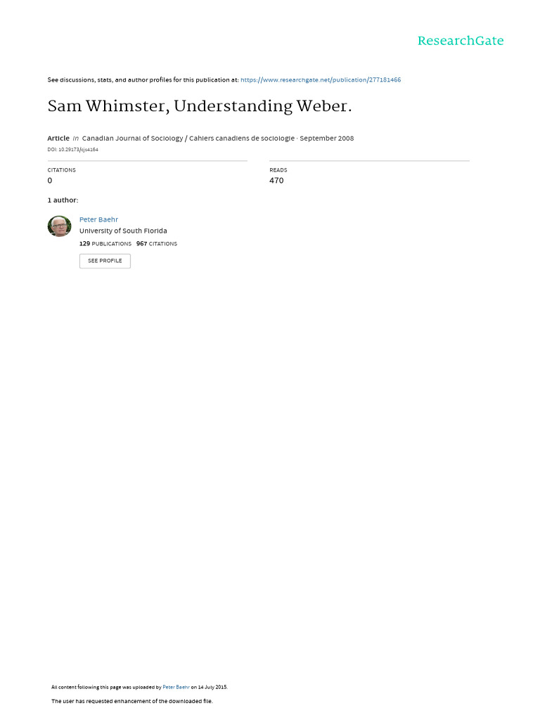 Sam Whimster Understanding Weber | PDF | Max Weber | Sociology