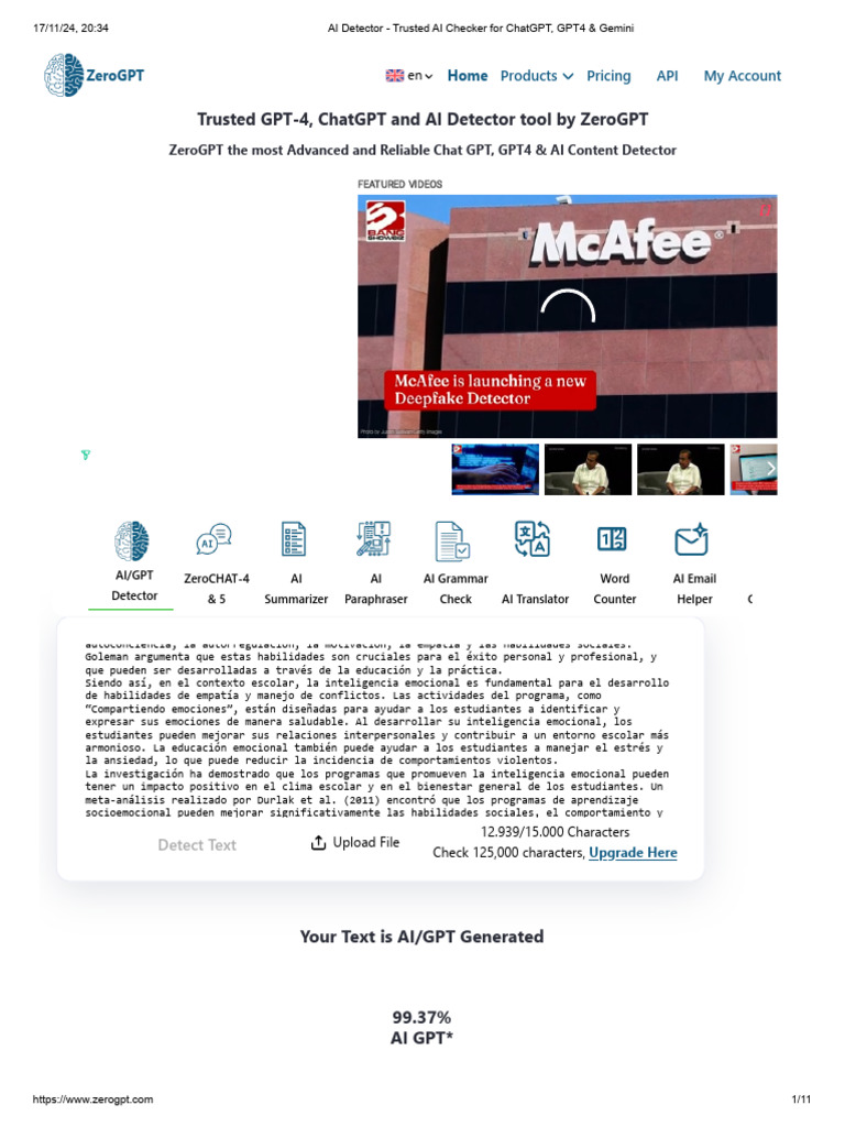 AI Detector - Trusted AI Checker For ChatGPT, GPT4 & Gemini | PDF | Las emociones | Inteligencia ...