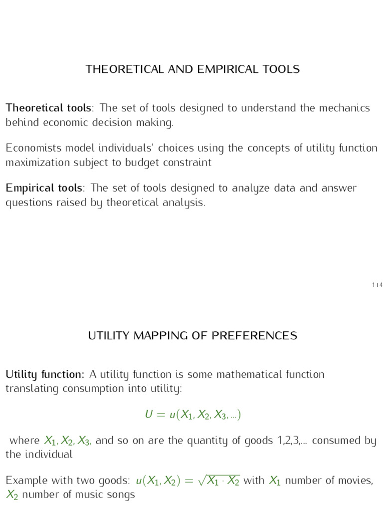 Lecture2 - Theoretical and Empirical Tools | PDF | Demand | Utility