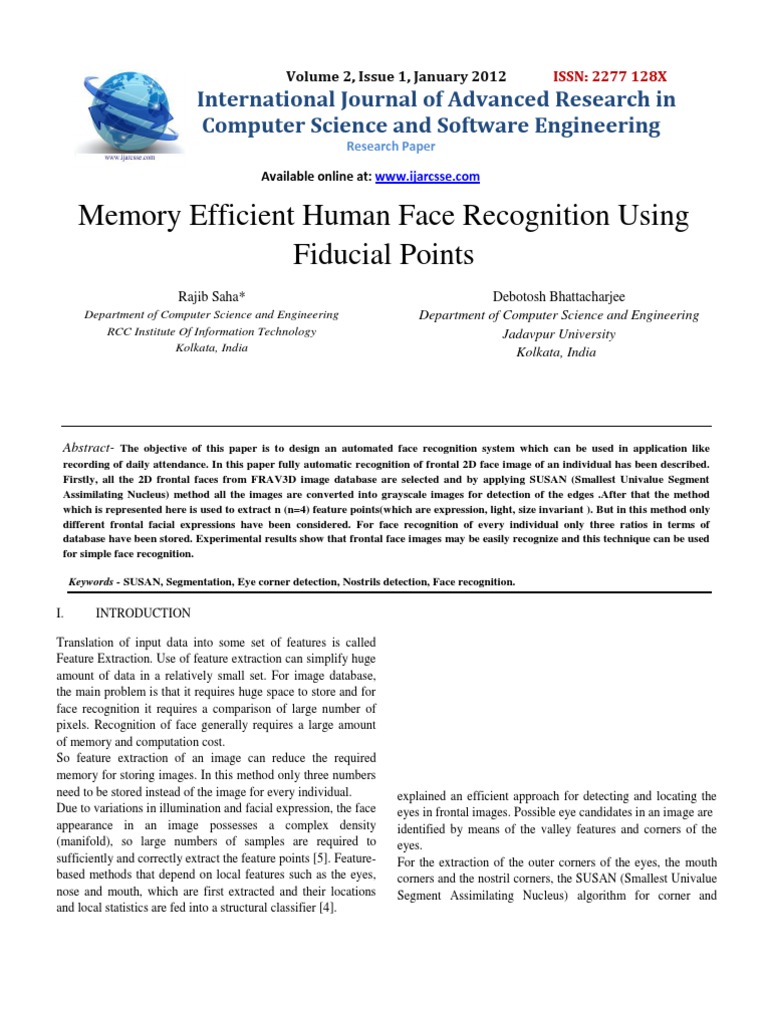 Memory Efficient Human Face Recognition Using Fiducial Points | PDF | Image Segmentation | Triangle