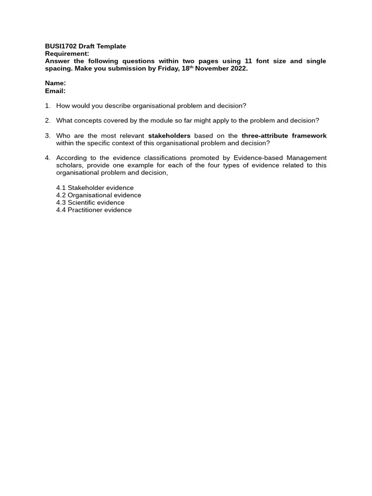 BUSI1702 Organisational Problem Analysis | PDF
