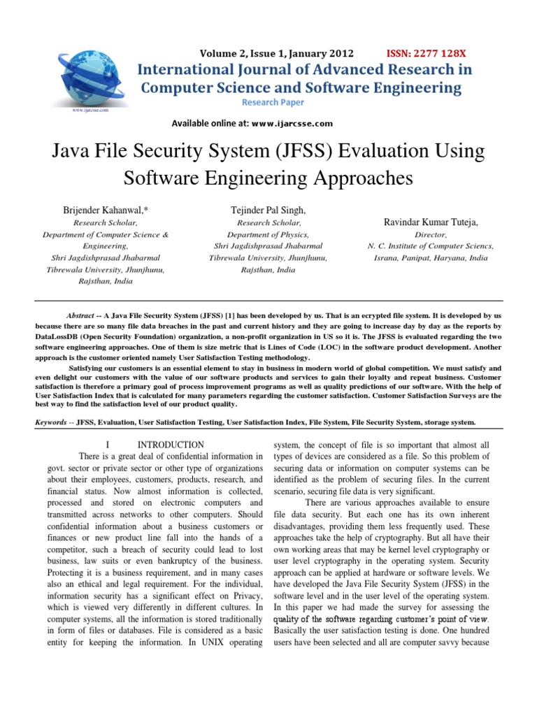 Java File Security System (JFSS) Evaluation Using Software Engineering Approaches | PDF ...
