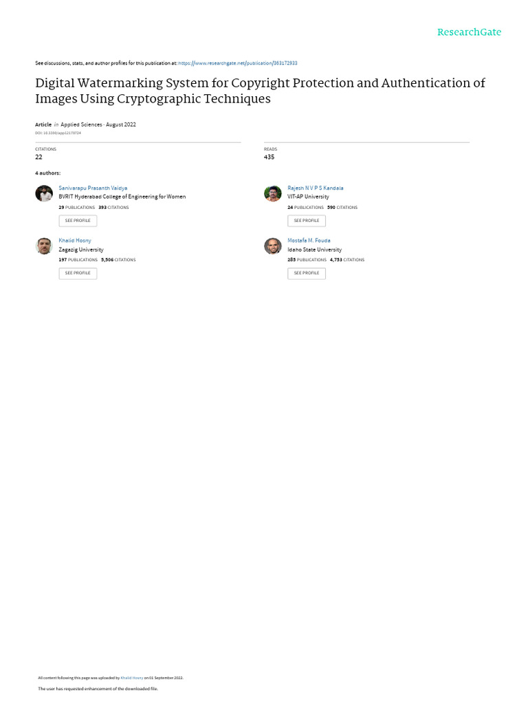 Digital Watermarking Systemfor Copyright Protectionand Authenticationof Images Using ...
