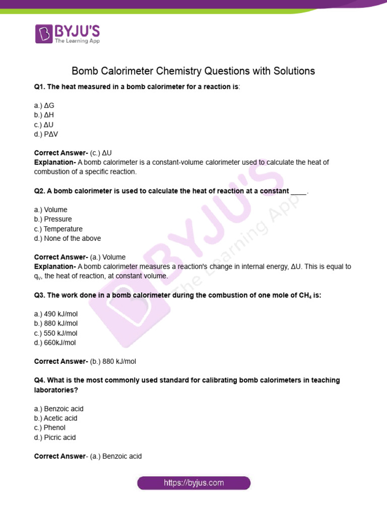 Bomb Calorimeter Questions | PDF | Branches Of Thermodynamics ...