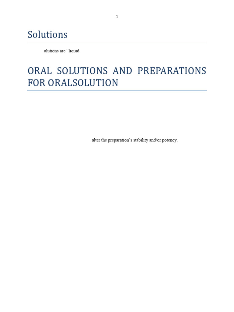 Oral Solutions | PDF | Diarrhea | Chemical Substances