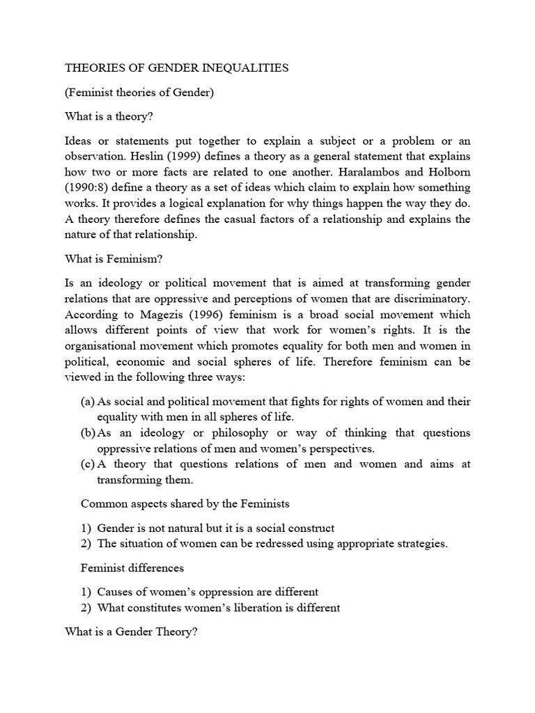 Theories of Gender Inequalities Explained | PDF | Feminism | Gender Studies