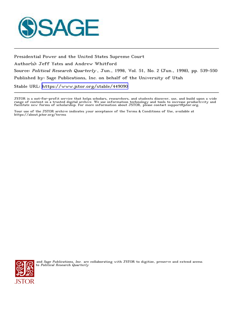Yates PresidentialPowerUnited 1998 | PDF | Supreme Court Of The United ...