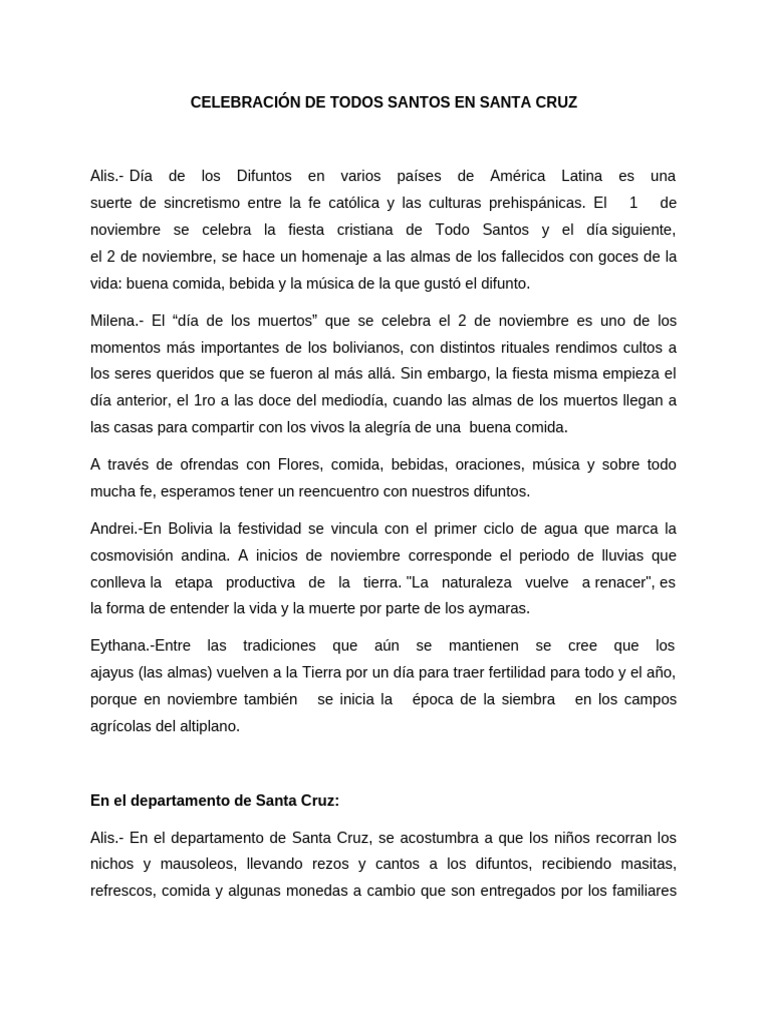 Celebración de Todos Santos en Santa Cruz - 2 | PDF | Religión y ...