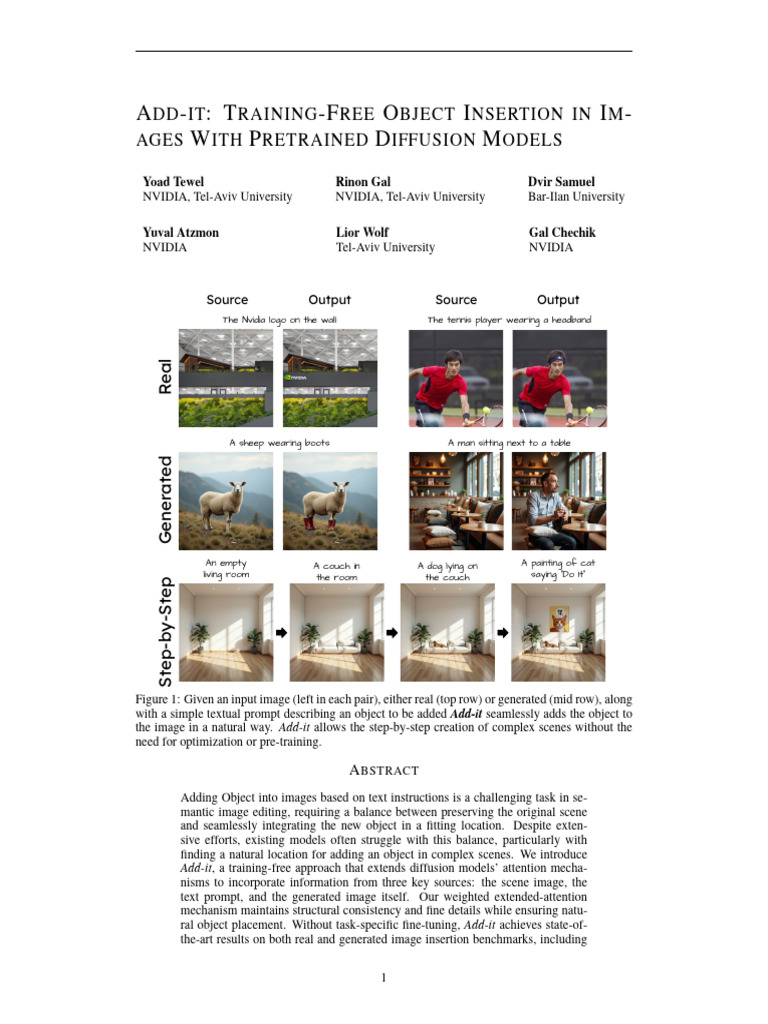 Add-It: Training-Free Object Insertion in Images With Pretrained Diffusion Models | PDF | Attention