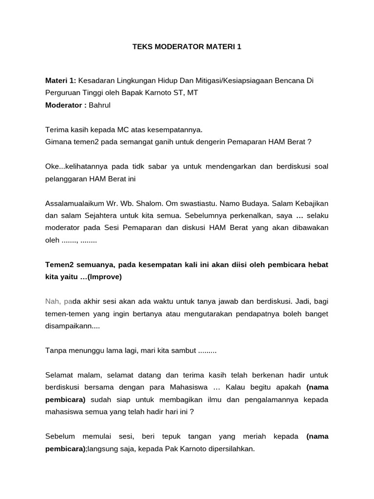 Teks Moderator Memoar D1 | PDF