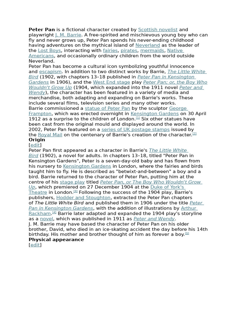 Peter Pan | PDF | Peter Pan | Scottish Children's Literature