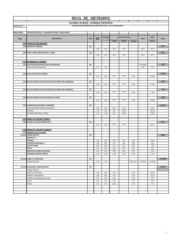 Metrados de Tanque Séptico en Piura | PDF