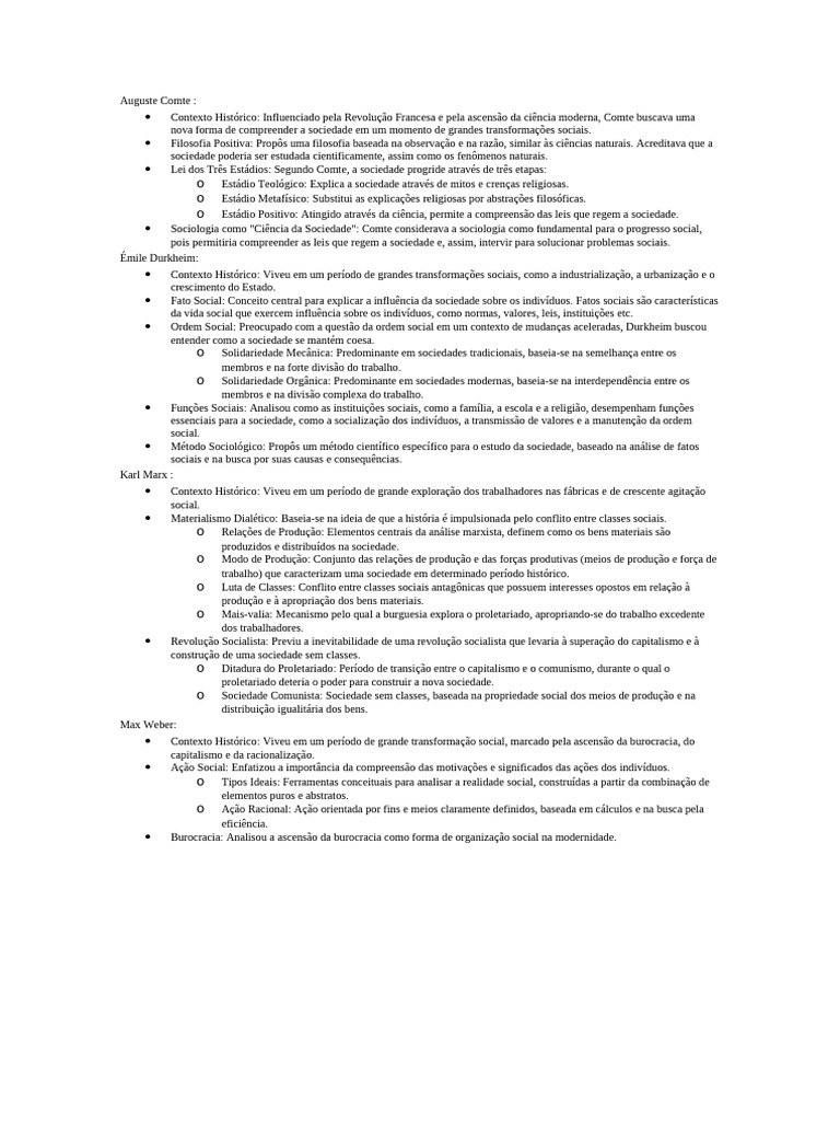Fundamentos da Sociologia: Comte a Weber | PDF | Sociologia | Émile ...