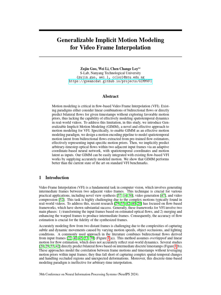 Generalizable Implicit Motion Modeling For Video Frame Interpolation | PDF | Artificial Neural ...