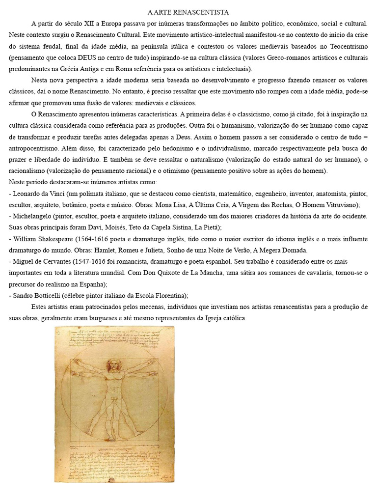 A ARTE RENASCENTISTA Eja | PDF | Renascimento | Itália