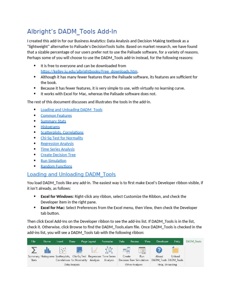 DADM_Tools Help | PDF | Regression Analysis | Microsoft Excel