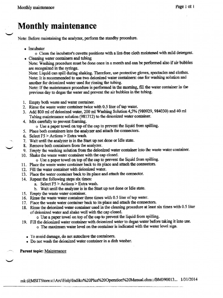 Indiko Maintenance Quick Sheet | PDF
