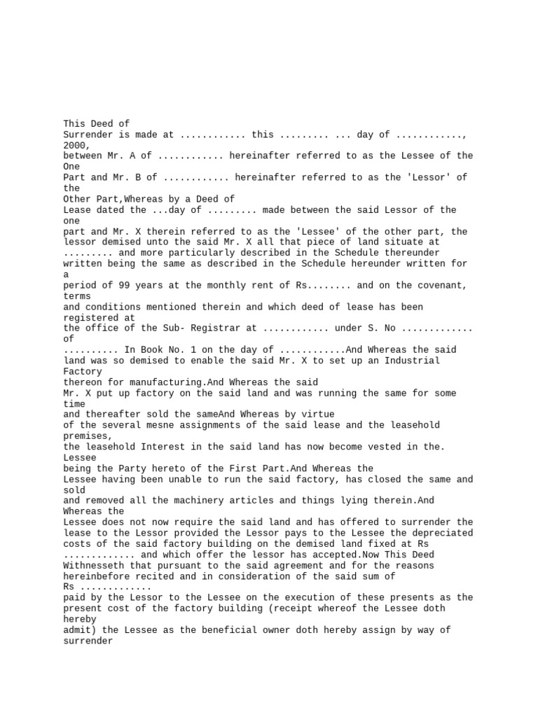 Deed of Surrender of The Whole Property | PDF | Lease | Leasehold Estate