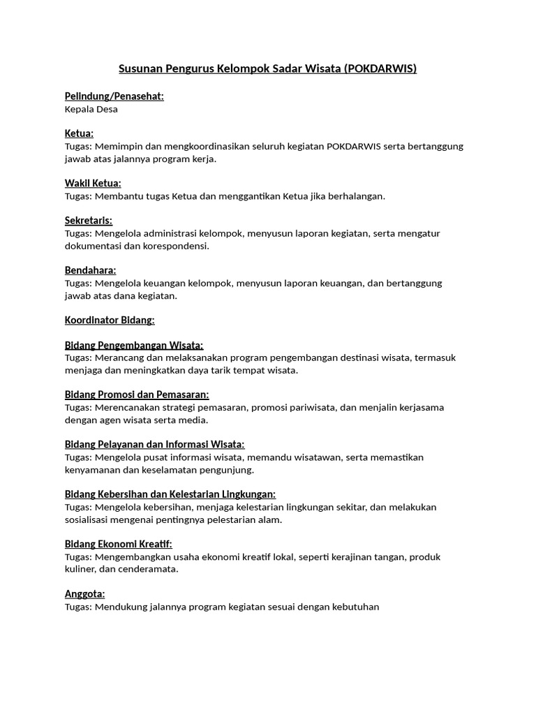 Struktur Organisasi POKDARWIS | PDF