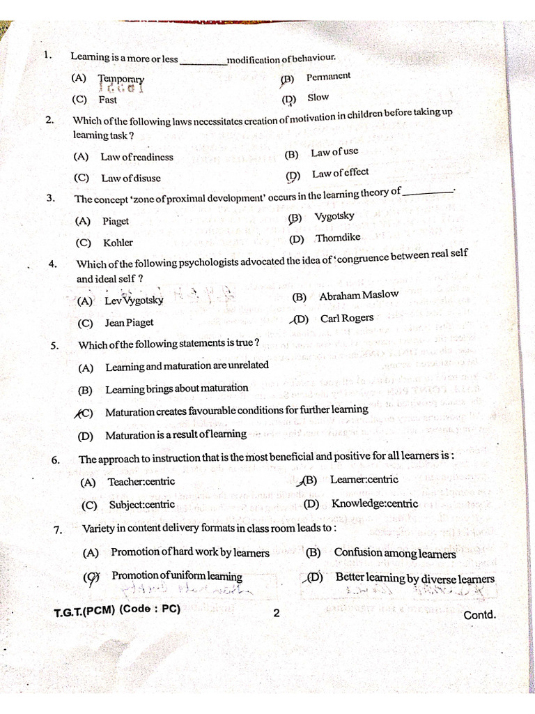 SSB TGT PCM 2024 Pyq | PDF
