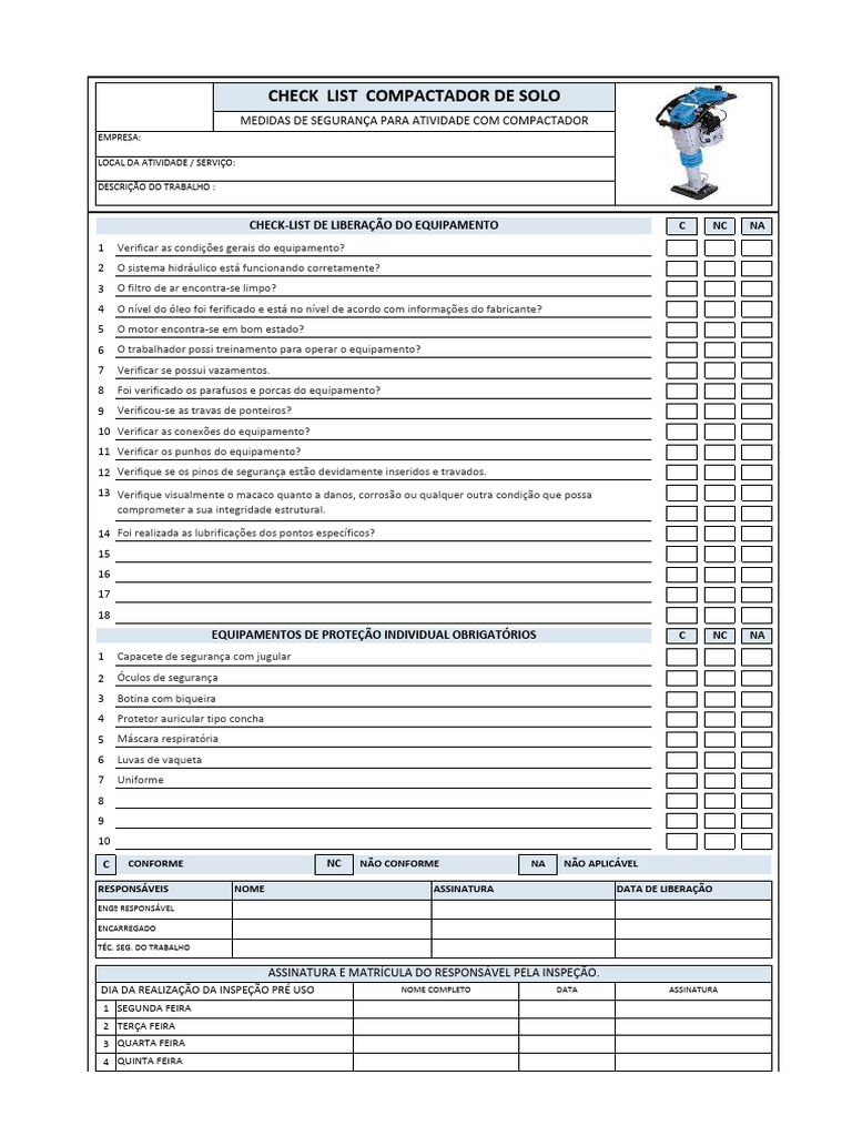 Check List Rolo Compactador Sapo PDF | PDF