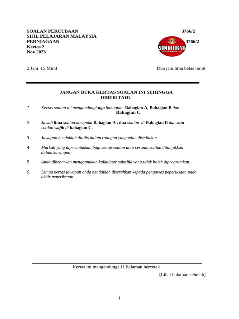 Soalan K2 3766 Perniagaan-2022 | PDF