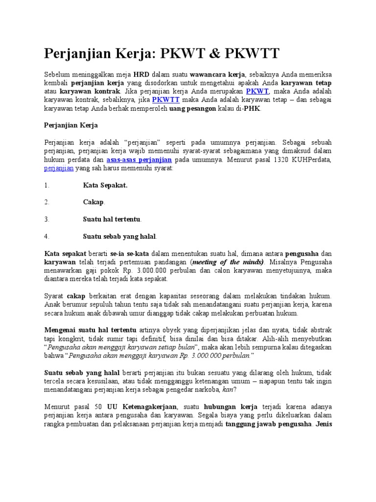 Perjanjian Kerja Pkwt Pkwtt