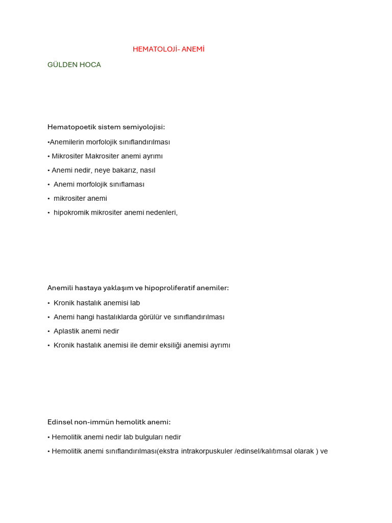 Anemi Sözlü Soruları | PDF