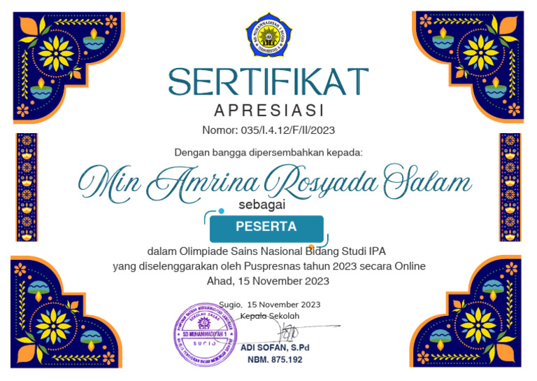 Sertifikat OSN IPA 2023 | PDF