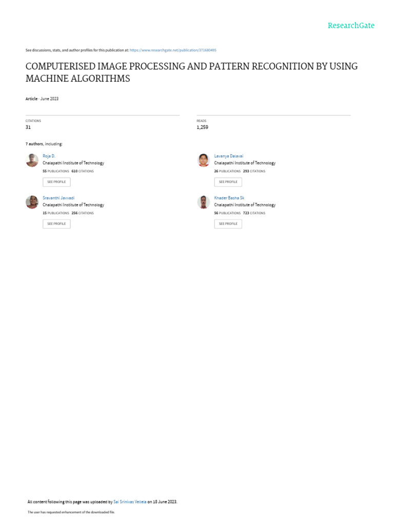 Computerised Image Processing And Pattern Recognition By Using Machine Algorithms Pdf Image
