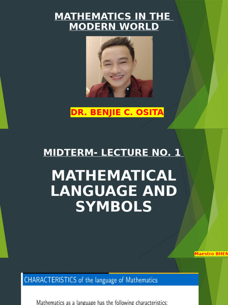 Midterm Lecture No. 1 Mathematical Language and Symbols | PDF