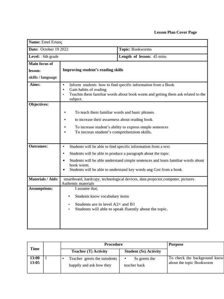 6th Grade Reading Skills Lesson Plan | PDF | Reading Comprehension | Cognitive Psychology