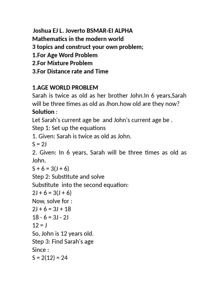Joshua EJ L. Joverto | PDF | Equations | Variable (Mathematics)