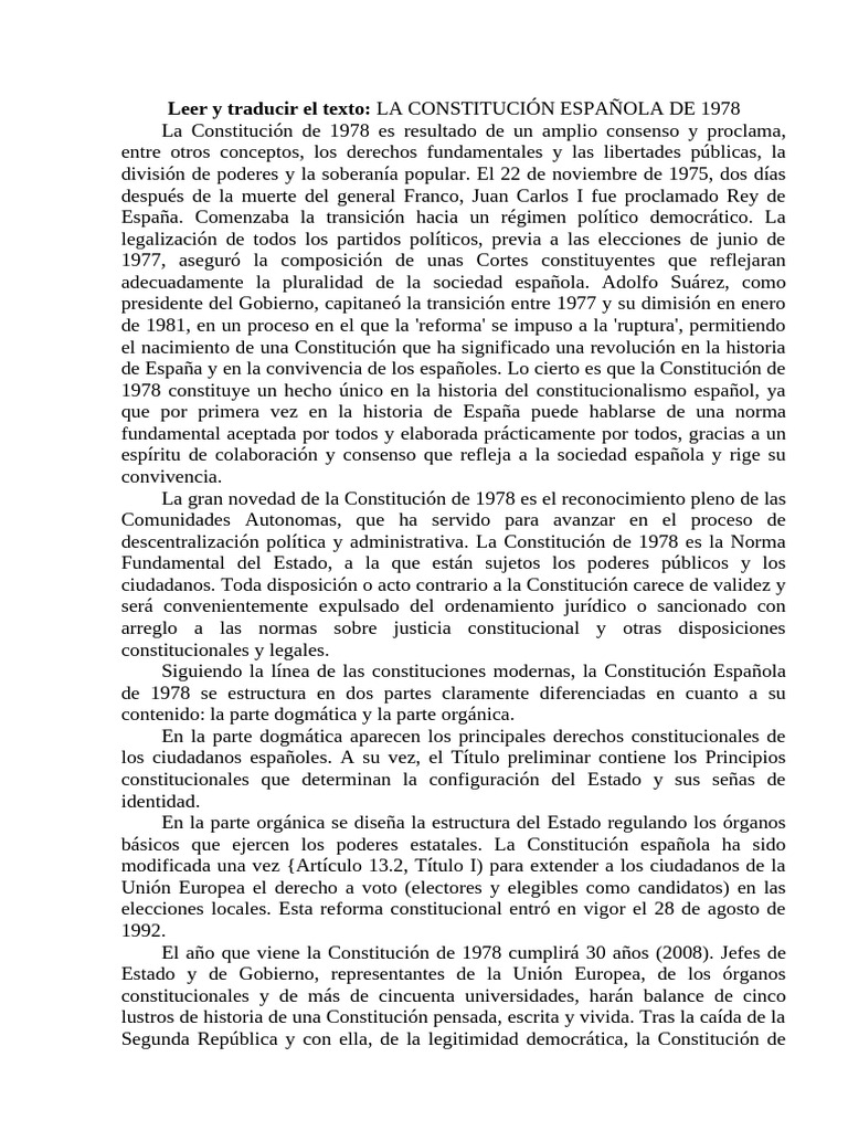 La Constitución Española de 1978 | PDF | Constitución | España