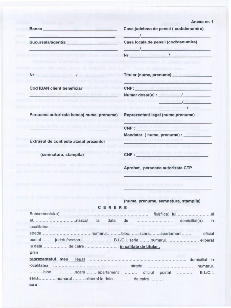 Cerere Achitare Pensie Prin Conturi Bancare | PDF