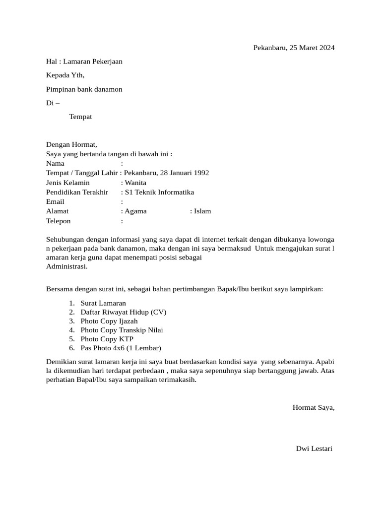 Lamaran Pekerjaan Administrasi Bank Danamon | PDF