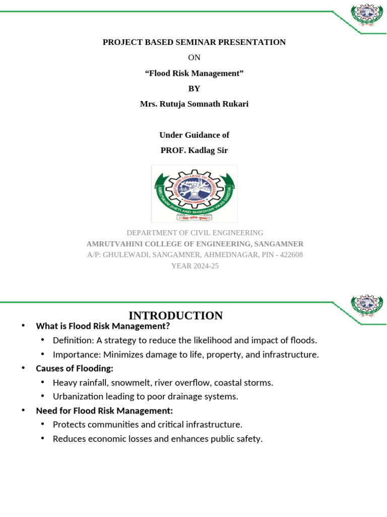 Project Based Seminar Presentation | PDF | Flood | Flood Control
