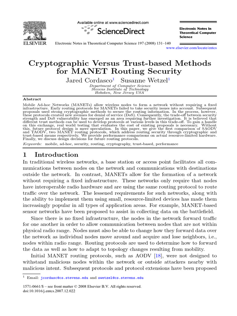 2008-Elsevier-Cryptographic Versus Trust-Based Methods For MANET Routing Security | PDF ...