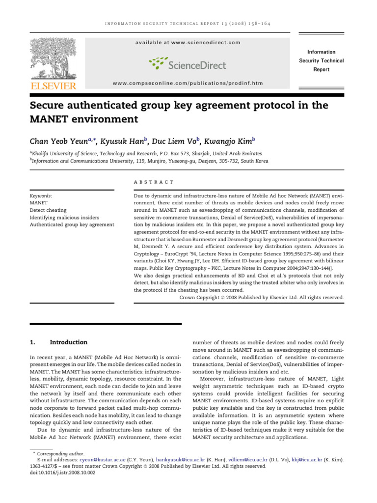 2008 Elsevier Secure Authenticated Group Key Agreement Protocol in The MANET Environment - 2008 ...