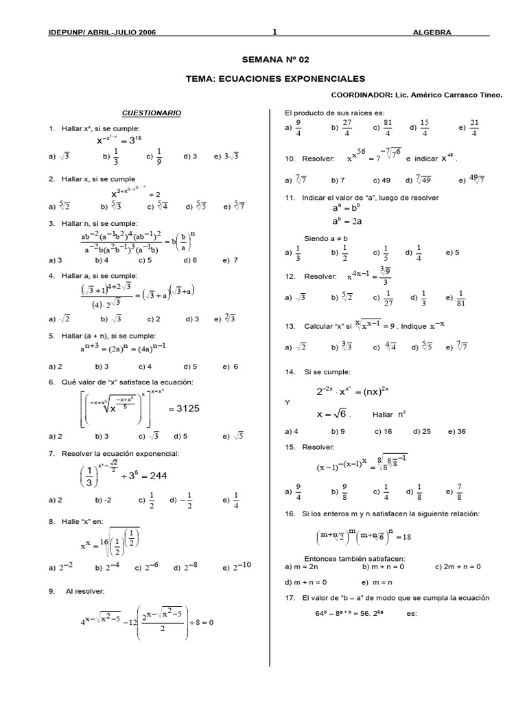Algebra - S02 - Regular 2006 - 2 | PDF | Matemáticas | Álgebra