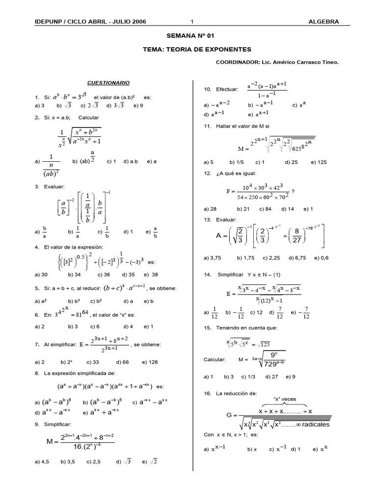 Algebra - S01 - Regular 2006 - 2 | PDF