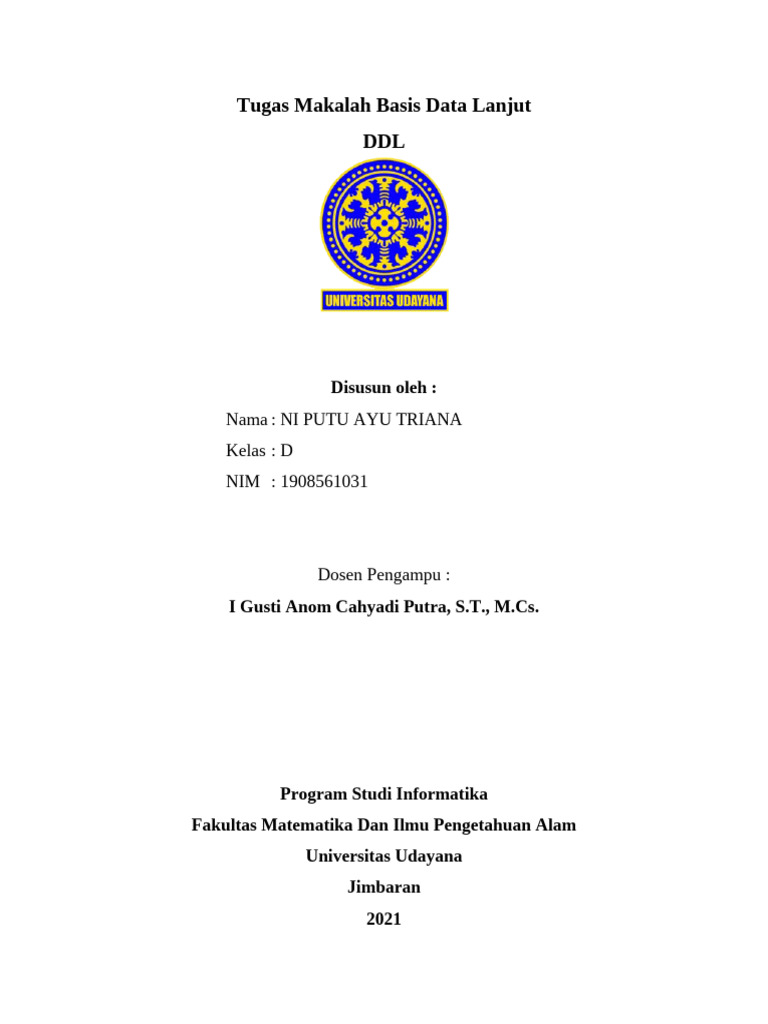 Tugas Makalah Basis Data Lanjut DDL | PDF