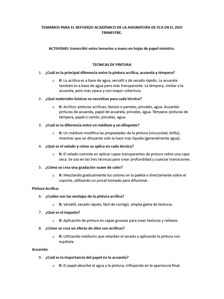 Temarios para El Refuerzo Académico de La Asignatura de Eca en El 2do Trimestre | PDF | Color ...