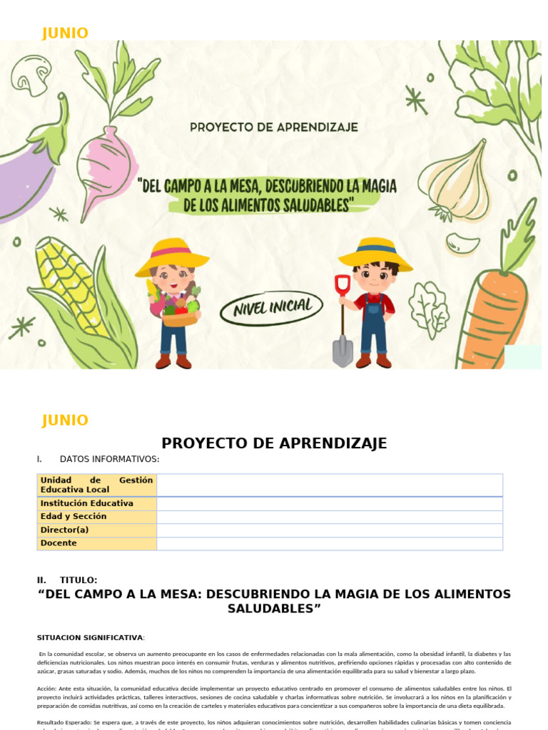 Proyecto de Aprendizaje Junio-6 2024 | PDF | Nutrición | Dieta y nutrición