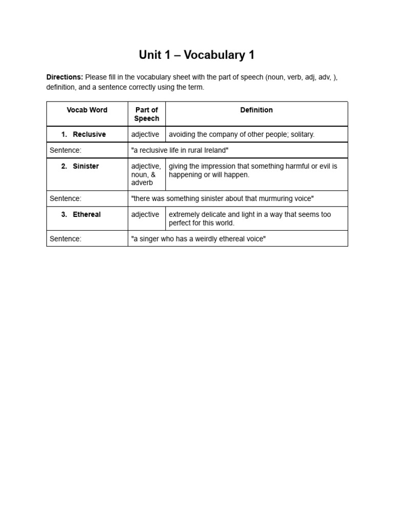 Unit 1 - Vocabulary 1-1 | PDF