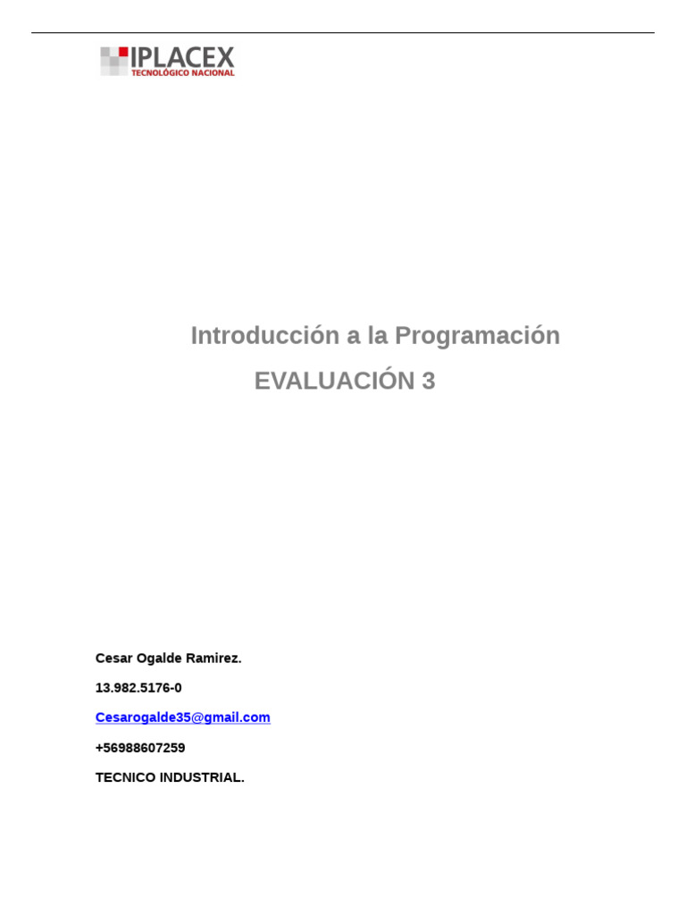 Evaluacion 3 Introduccion A La Programacion | PDF | Algoritmos ...