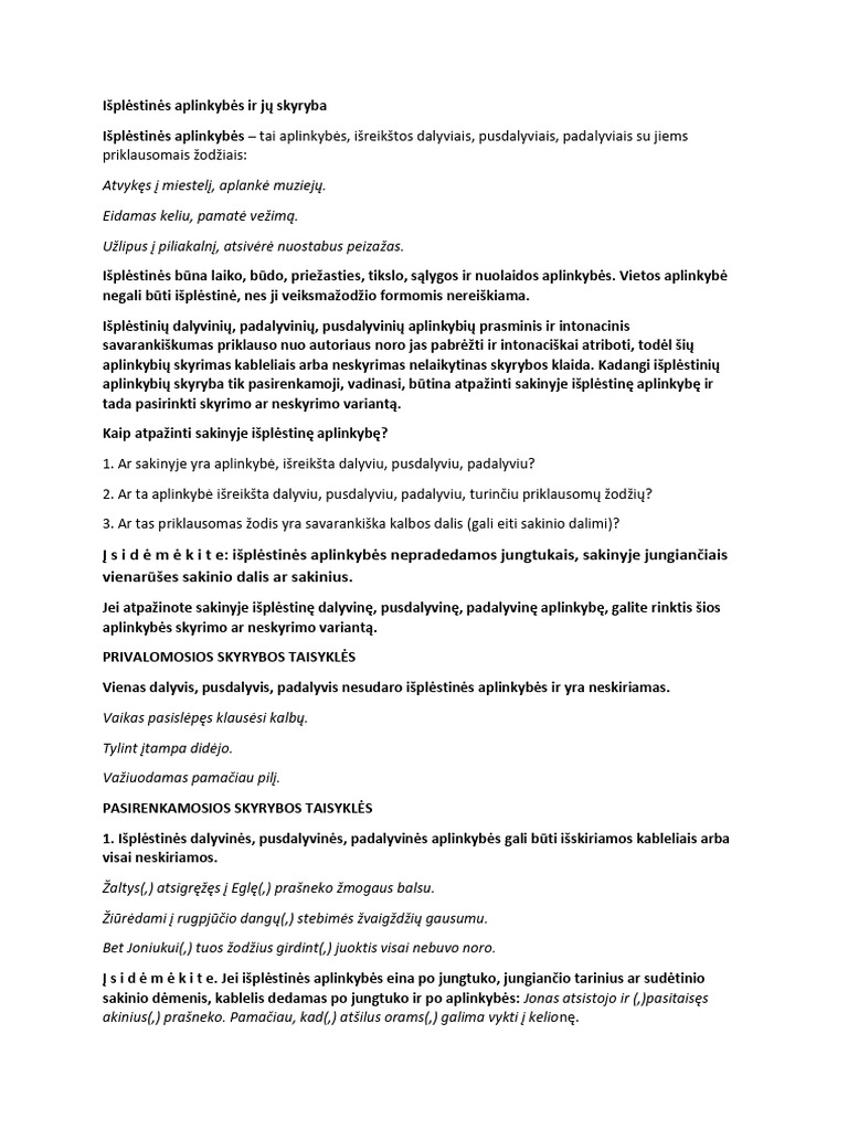 Išplėstinės Aplinkybės Ir Jų Skyryba | PDF