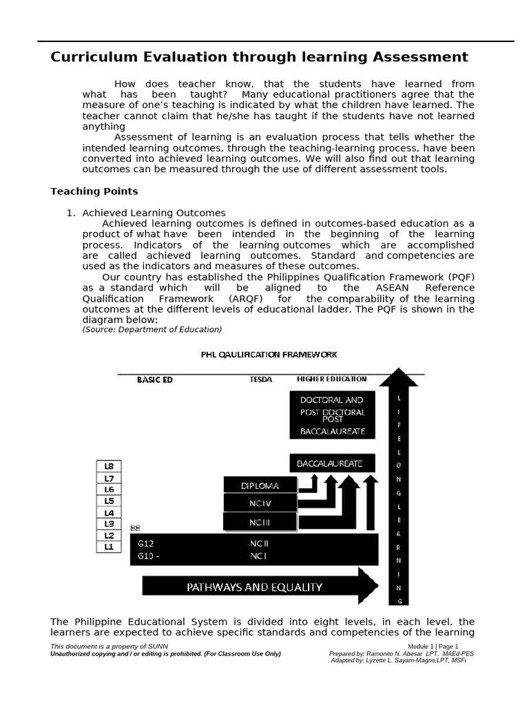 Group 4 Curriculum Evaluation Through Learning Assessment | PDF ...